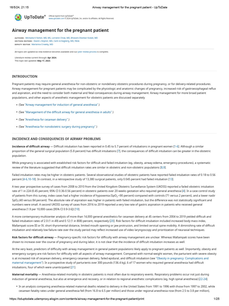 Airway Management in Pregnant Patients | PDF | Pregnancy | Anesthesia