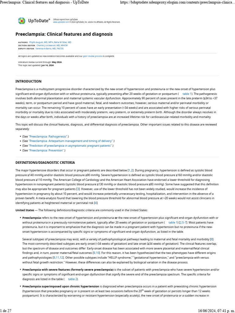 Preeclampsia: Clinical Features Overview | PDF | Hypertension | Pregnancy