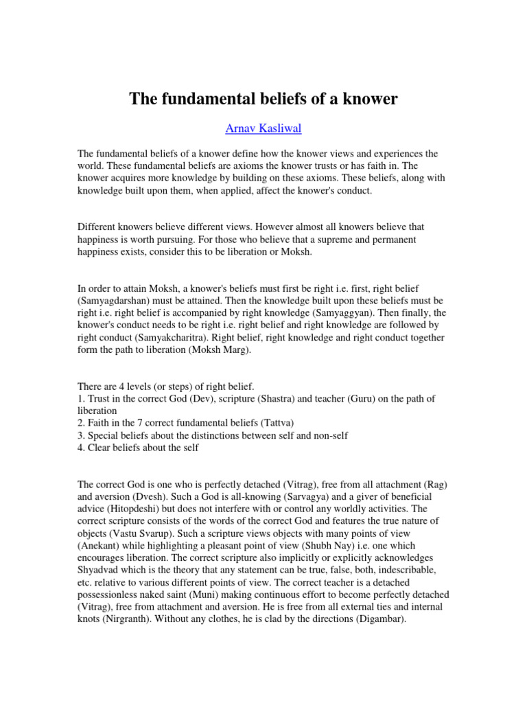 The Fundamental Beliefs of A Knower | PDF | Ātman (Hinduism) | Moksha