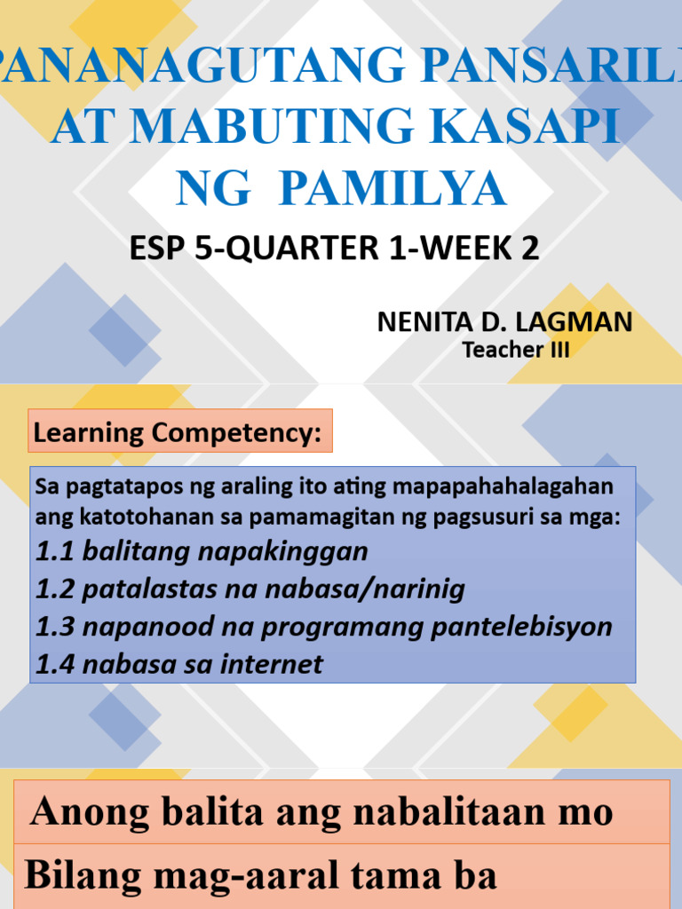 ESP Q1 Wk2 | PDF