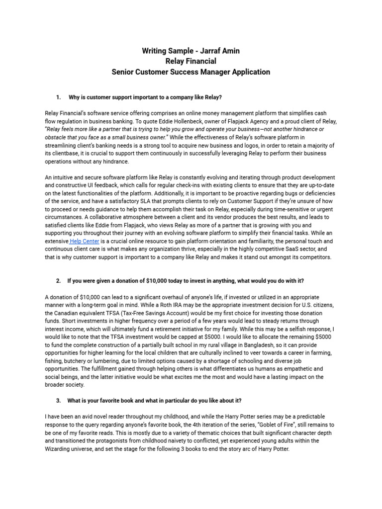 Relay Financial - Writing Sample by Jarraf | PDF | Gmail | Facebook