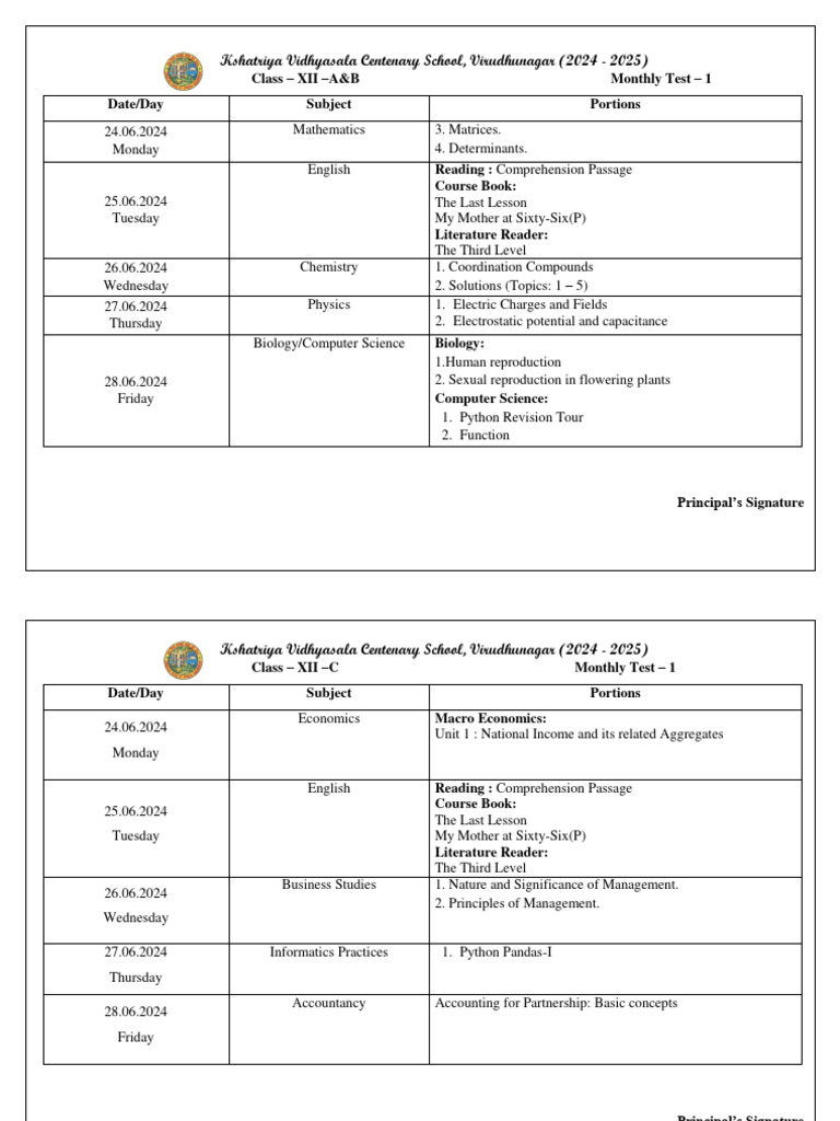 Portion Paper For XII Monthly Test Revised | PDF