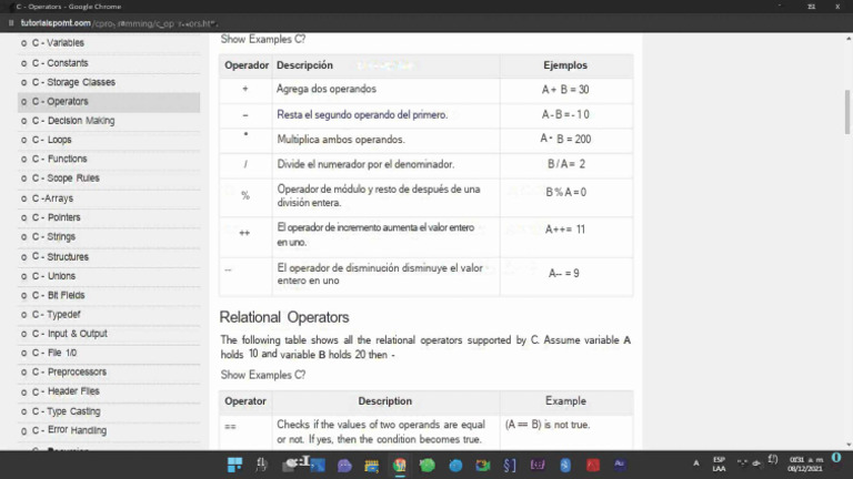 Operadores en C - Tabla - 1 | PDF