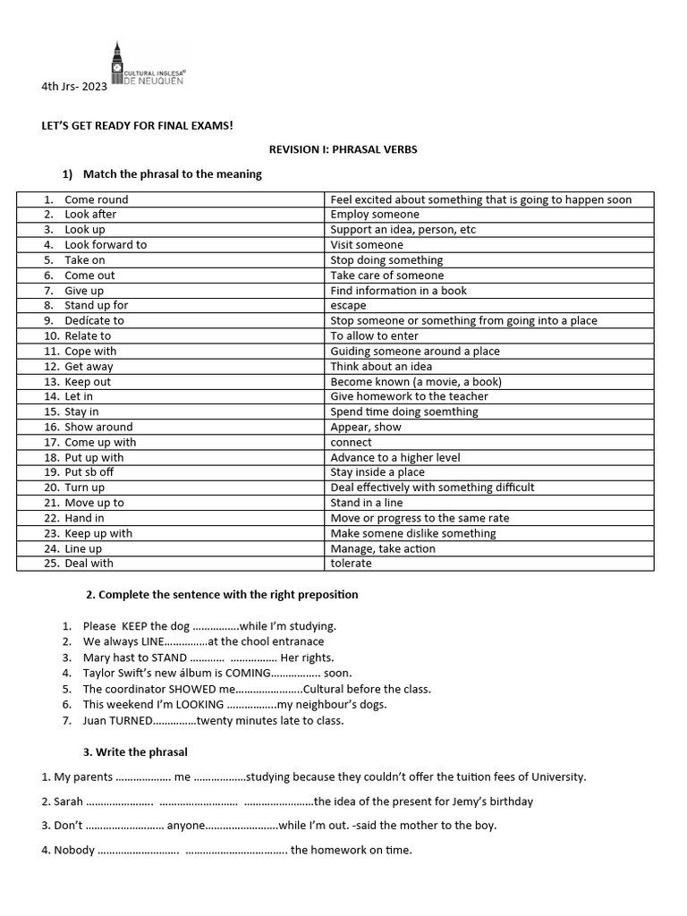 Final Exam Revision: Phrasal Verbs & Tenses | PDF