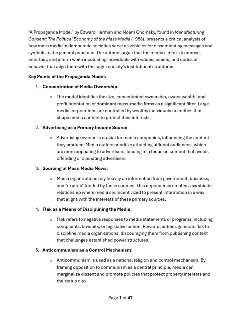 Edward Manufacturing Consent Study Notes | PDF | Mass Media | Propaganda