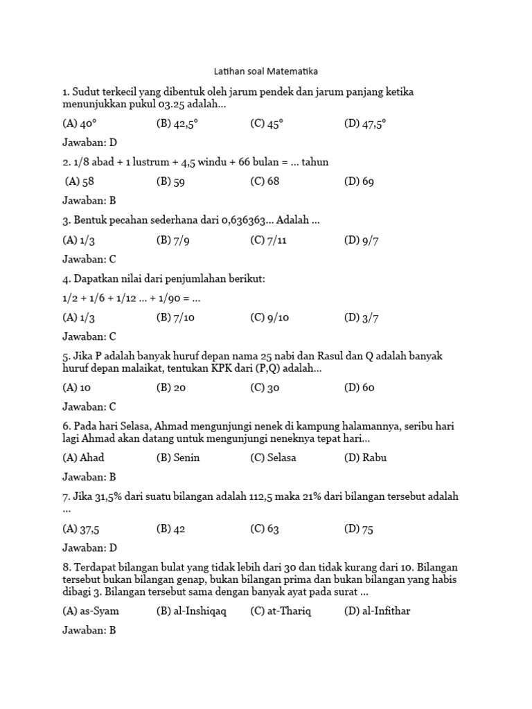 Latihan Soal Matematika KSM | PDF