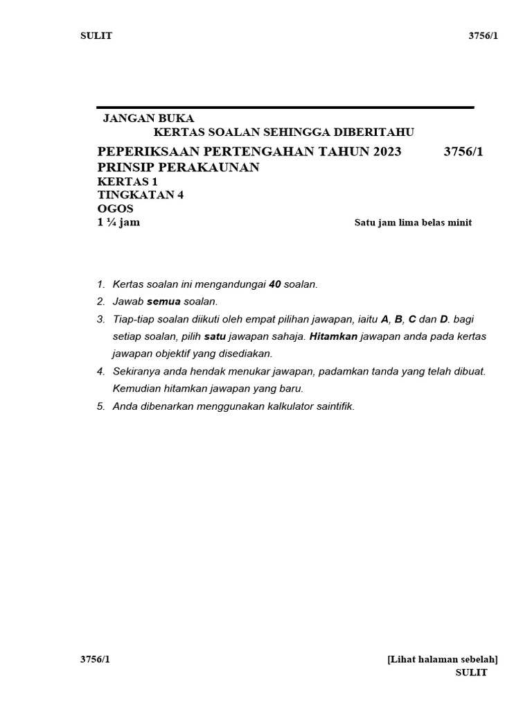 Midterm Form 4 Kertas 1 Set 1 | PDF