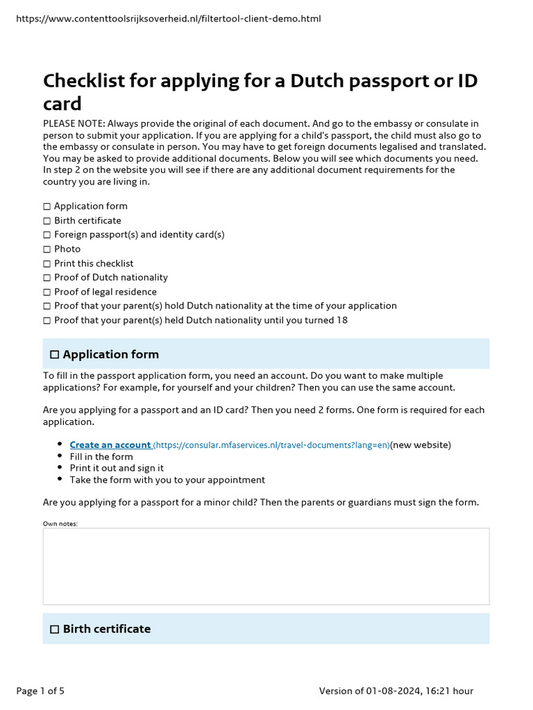 Checklist For Applying For A Dutch Passport or Id Card | PDF | Identity ...