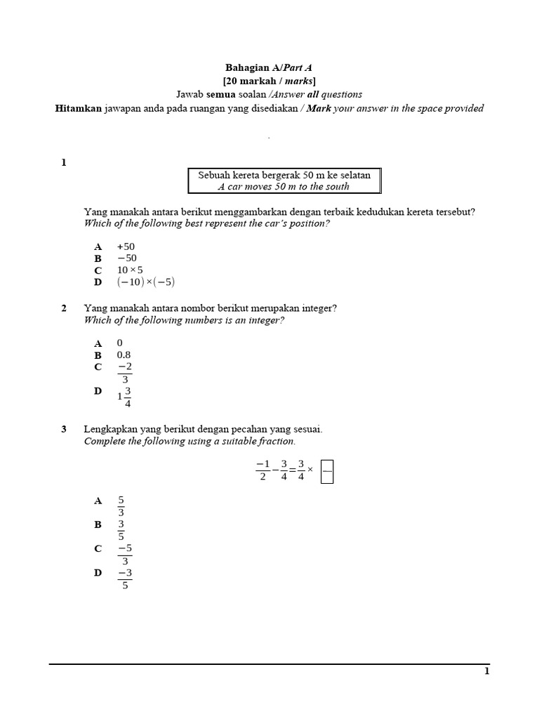 Soalan Exam K1 PPT Maths T1 2023 | PDF