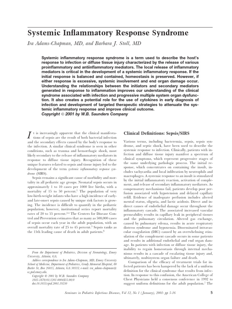 Adams-Chapman SIRS | PDF | Sepsis | Inflammation