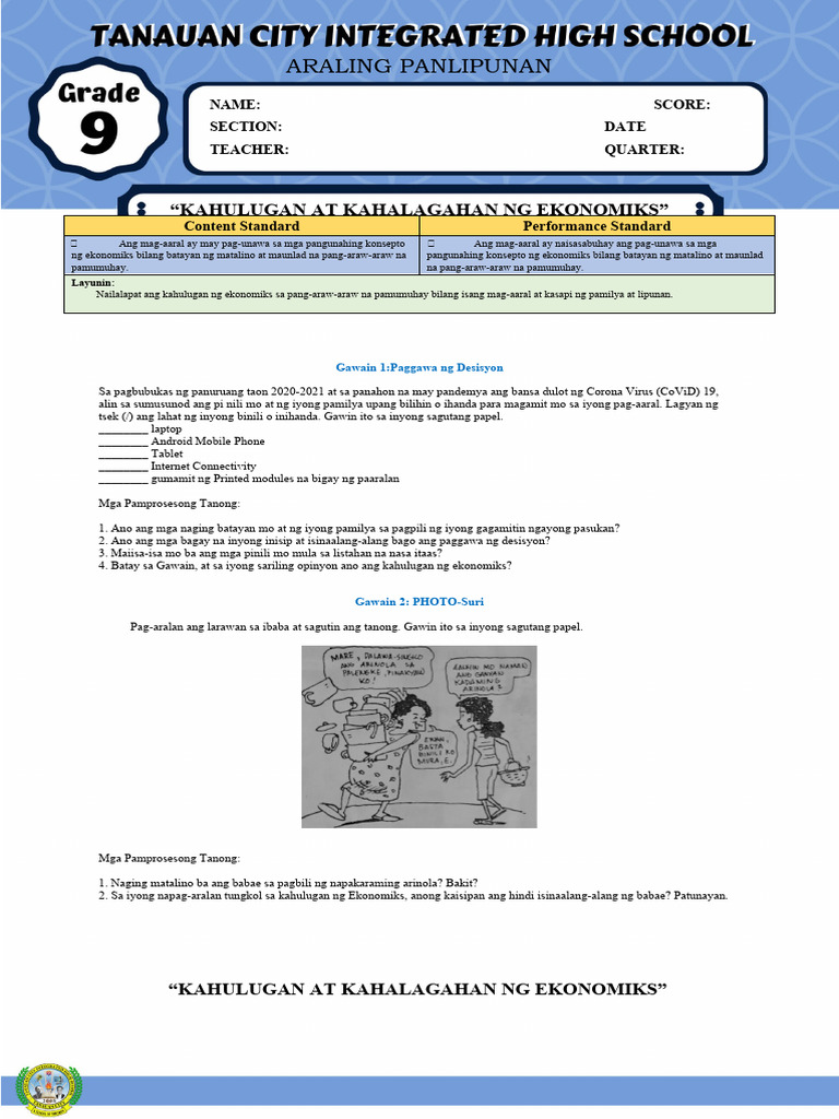 MELC 1 Activity Sheet | PDF