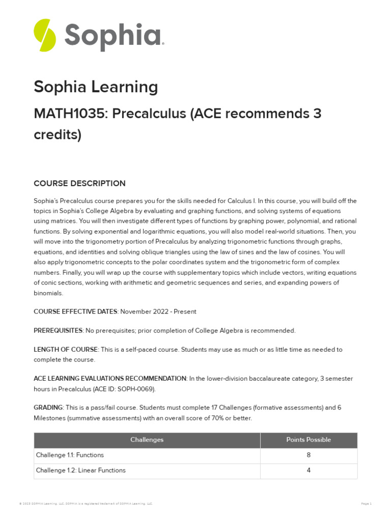 Sophia Precalculus Syllabus | PDF | Trigonometric Functions | Function ...