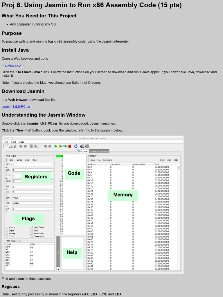 Proj 6. Using Jasmin To Run x86 Assembly Code 15 Pts | PDF | Assembly Language | Computer Science