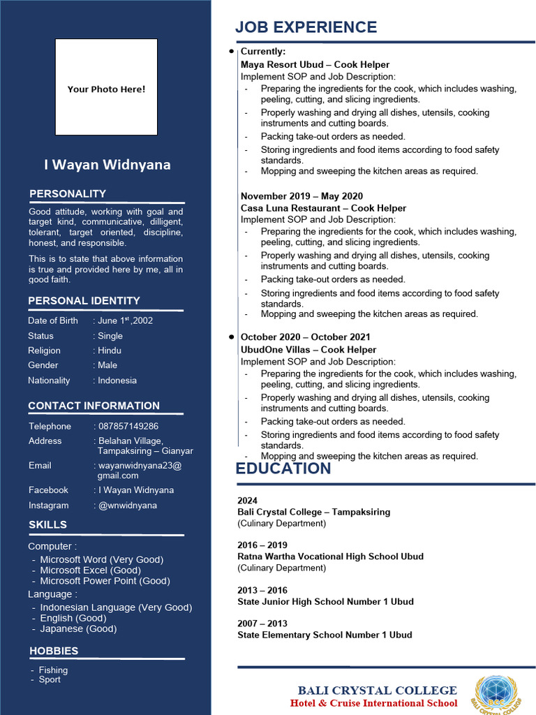 Format CV 2024 FBP | PDF | Cooking | Food And Drink Preparation