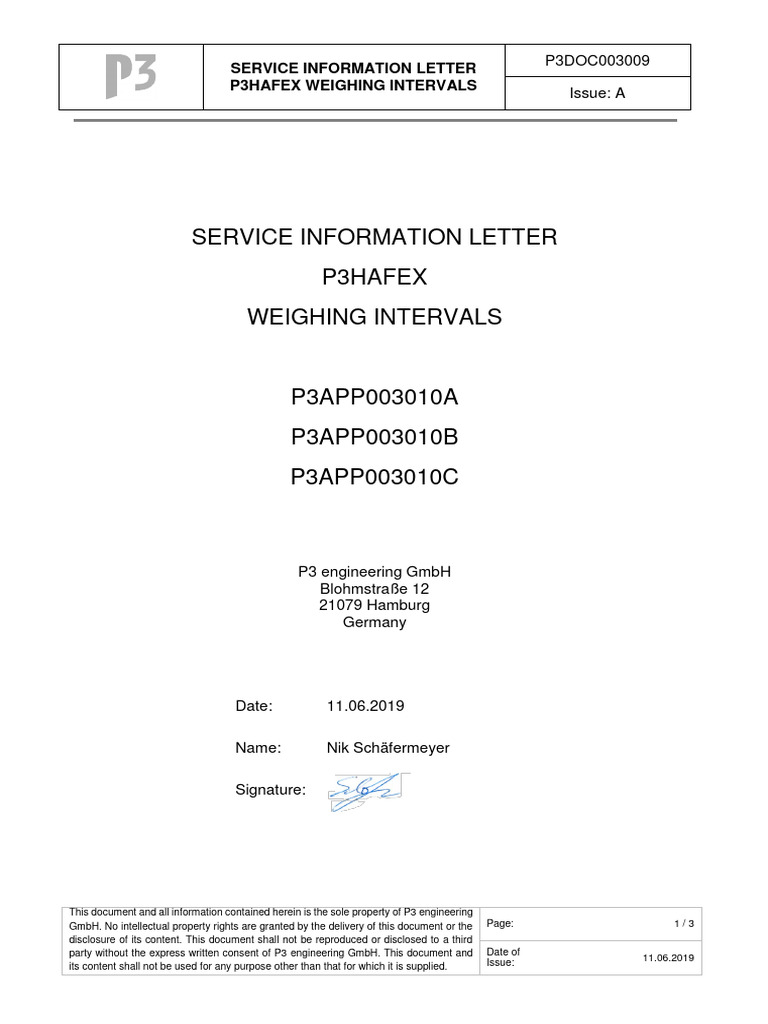 P3doc003009 - Issue - A - Service Information Letter - P3hafex Weighing ...
