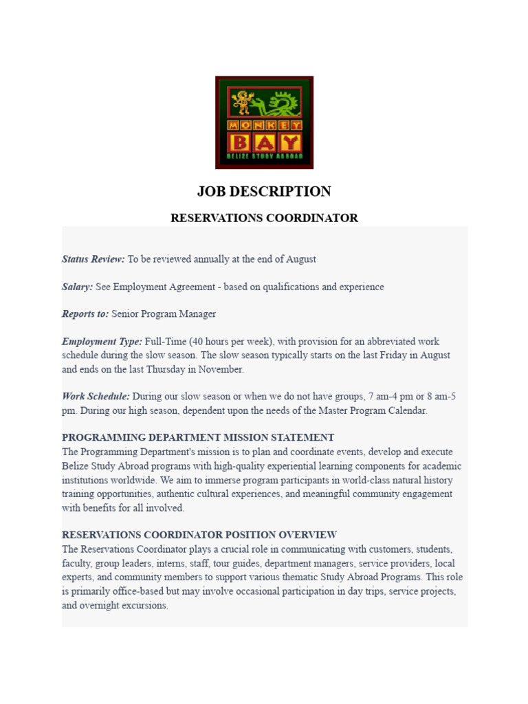 Reservations+Coordinator JD Revised+27Sept+2023 | PDF | Leadership ...