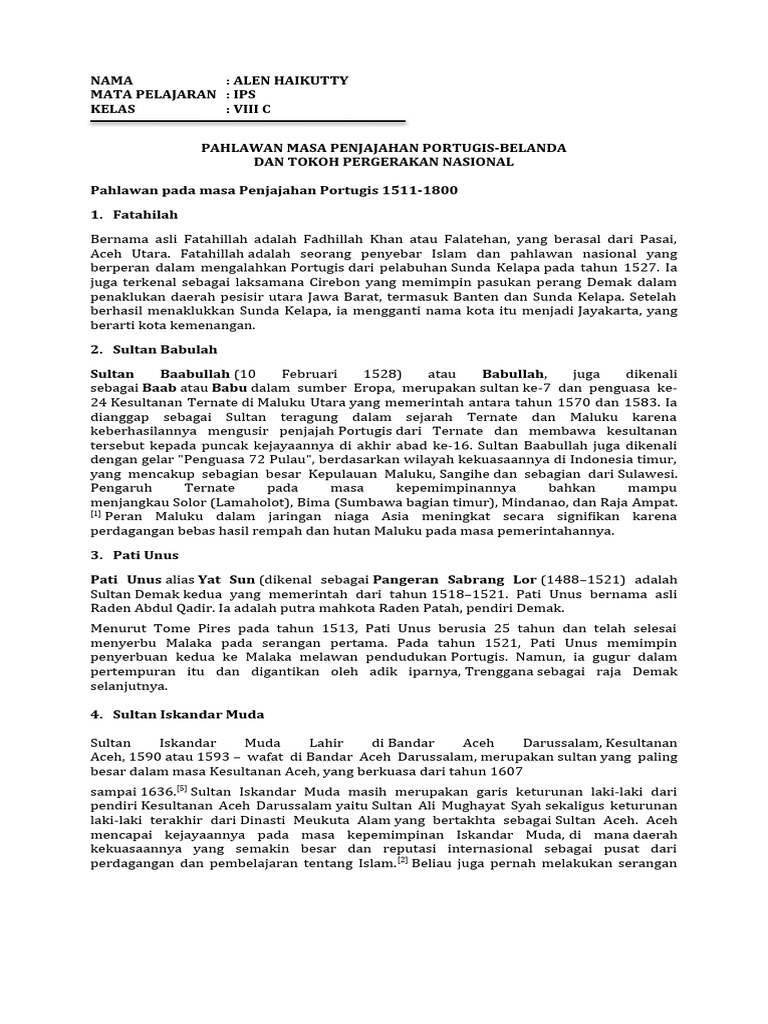 Pahlawan Pada Masa Penjajahan Portugis 1511 | PDF