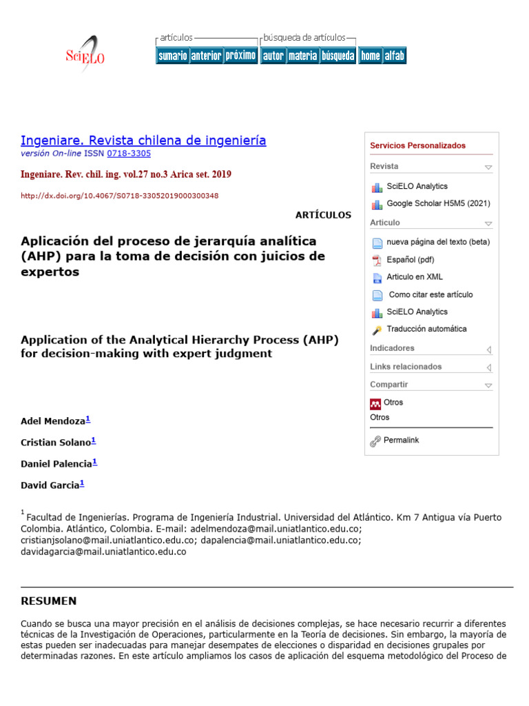 Aplicación Del Proceso de Jerarquía Analítica (AHP) para La Toma de ...