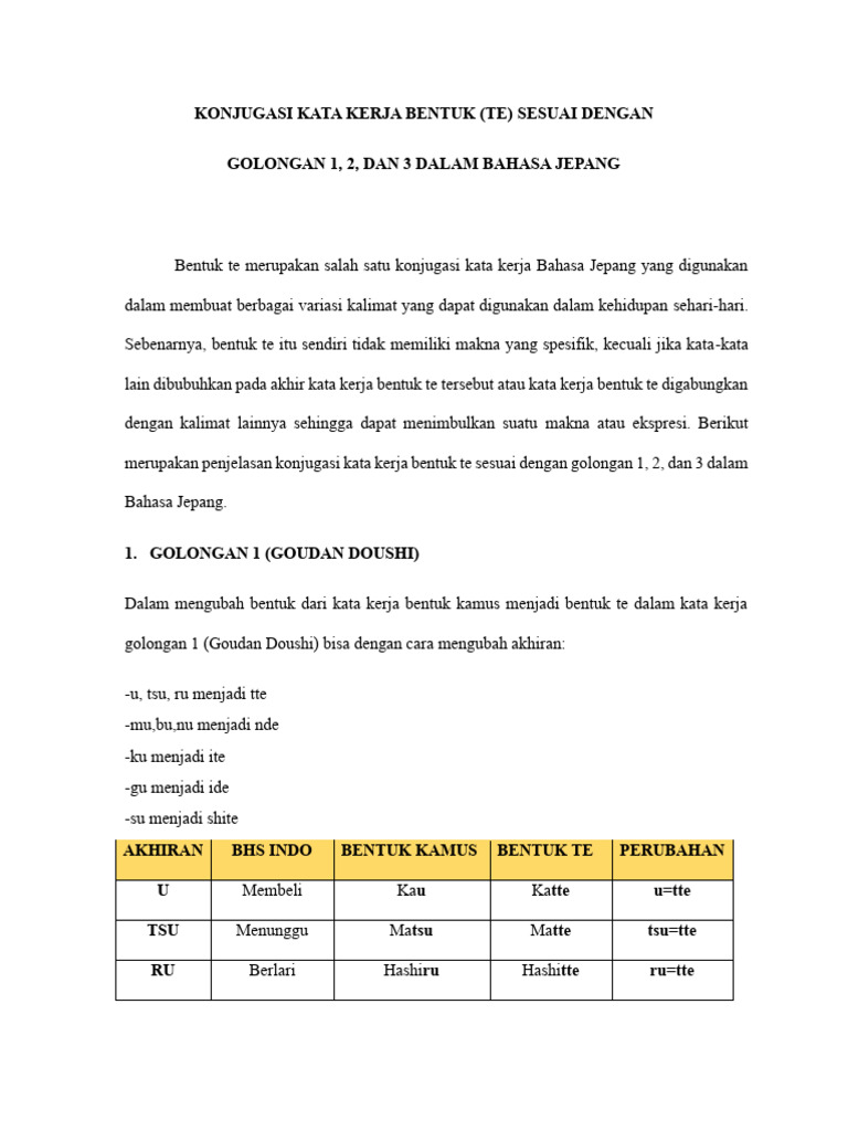 Tema 8 Kata Kerja Bentuk Te | PDF