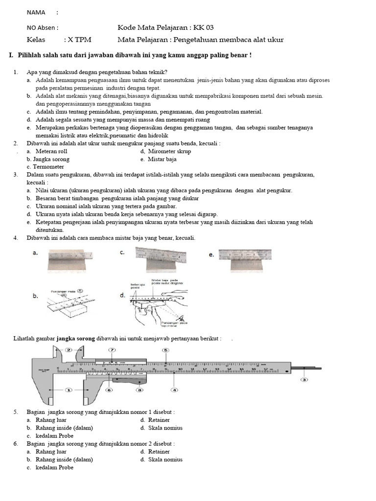 Soal - UAS - Kelas - 10 - KK-03 - Pengetahuan Membaca Alat Ukur | PDF | Metode & Bahan Ajar ...