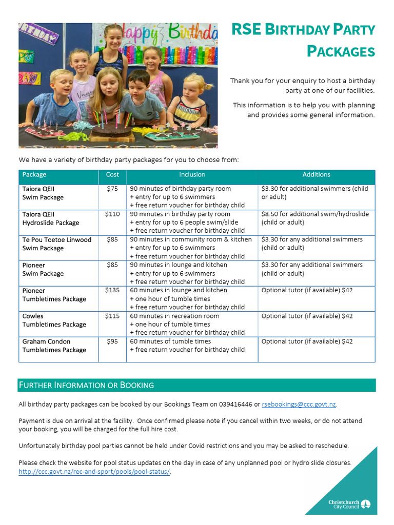 Birthday Party Package Information | PDF
