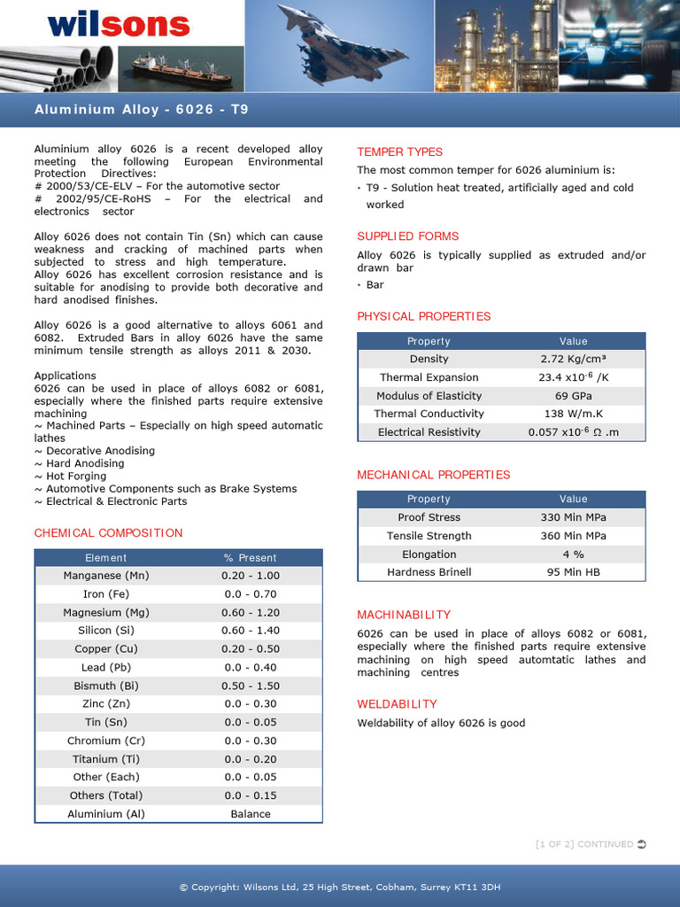 6026 Aluminum Datasheet 1 | PDF | Alloy | Chemical Elements