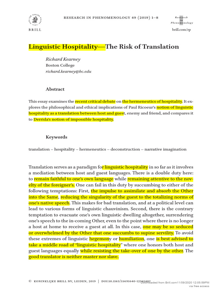 Linguistic Hospitality-The Risk of Translation | PDF | Translations ...