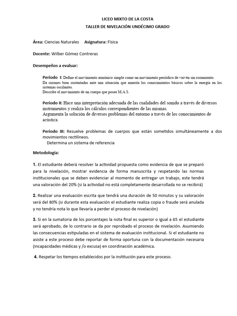 GUIA DE NIVELACION GRADO UNDÉCIMO GRADO Física | PDF | Olas | Oscilación