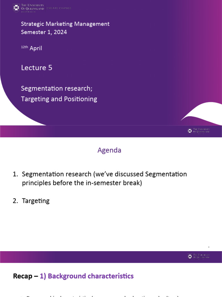 Lecture 5 Segmentation and Positioning | PDF | Market Segmentation | Swot Analysis