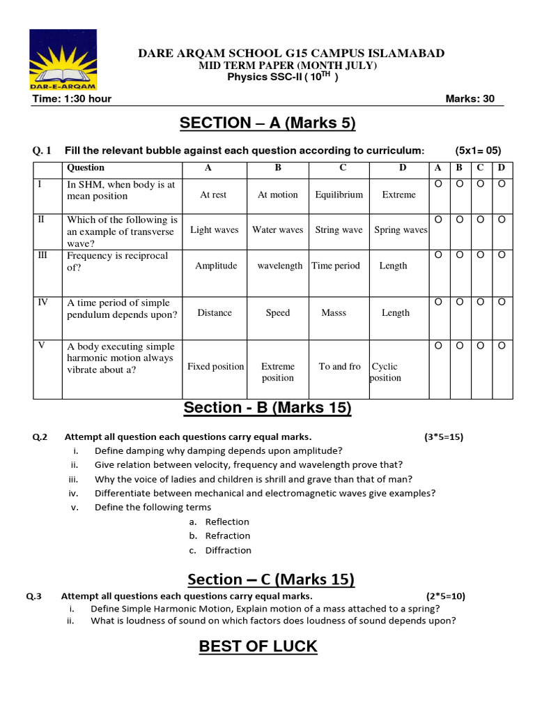 Class 10th Physics Paper Sir Faisal | PDF | Waves | Wavelength