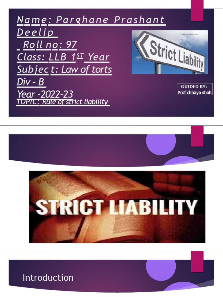 Law of Torts | PDF | Strict Liability | Tort