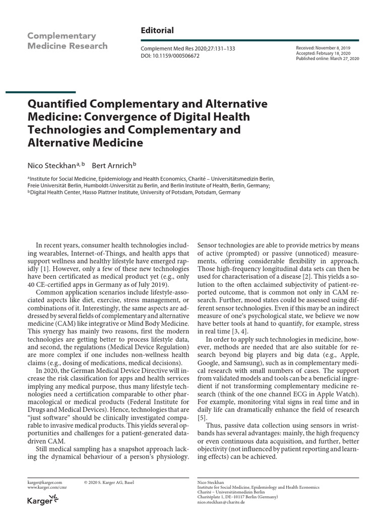 Quantified Complementary and Alternative Medicine: Convergence of ...