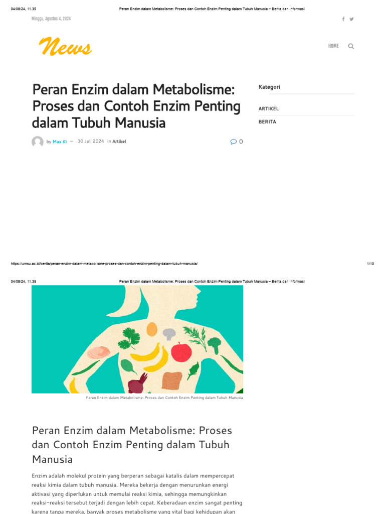 Peran Enzim dalam Metabolisme Manusia | PDF | Sains & Matematika