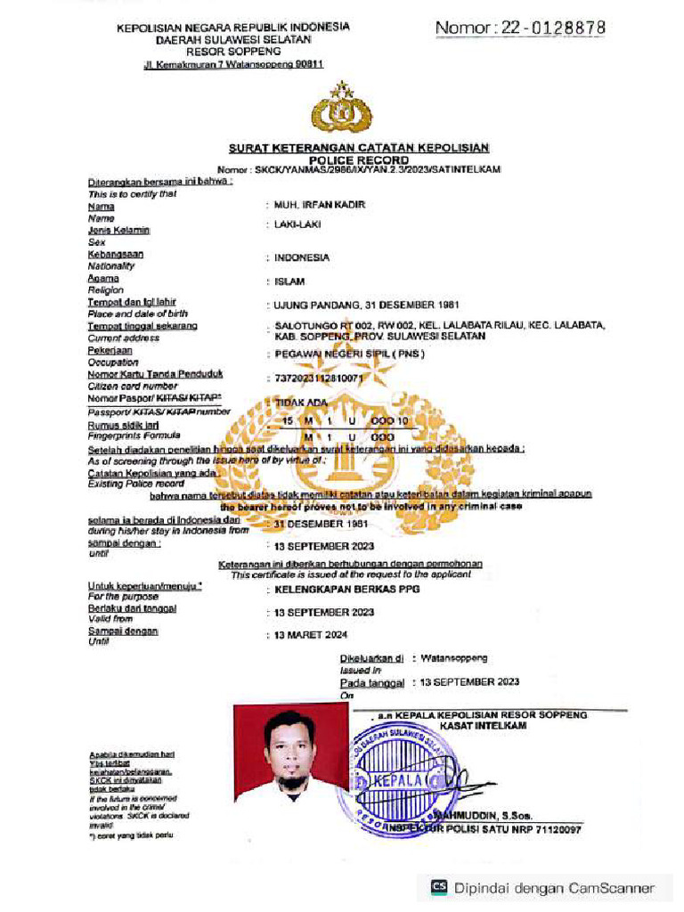 Muh. Irfan Kadir SKCK | PDF