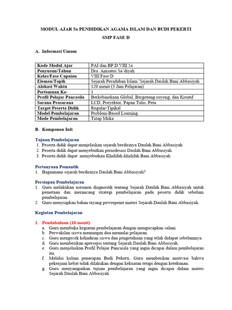 Modul Ajar Pai Dan BP SMP Kelas Viii Bab 5 | PDF