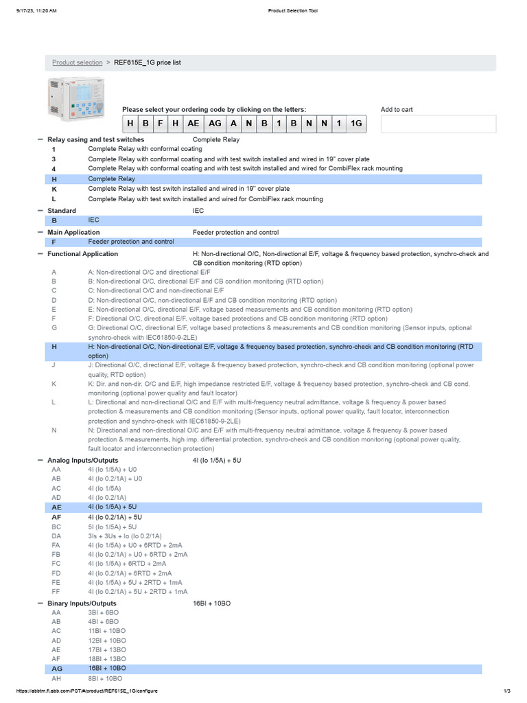 ABB REF615 - H Product Selection Tool - de | PDF | Relay | Switch