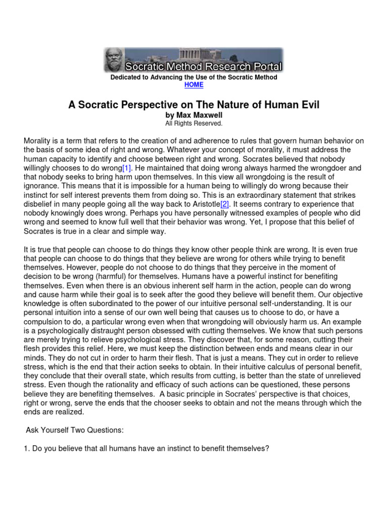 A Socratic Perspective On The Nature of Human Evil | PDF | Evil | Socrates