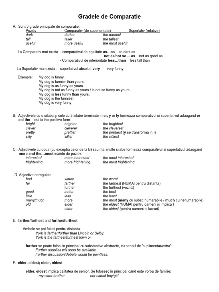Gradele de Comparatie pentru Adjective | PDF | Syntax | Grammar
