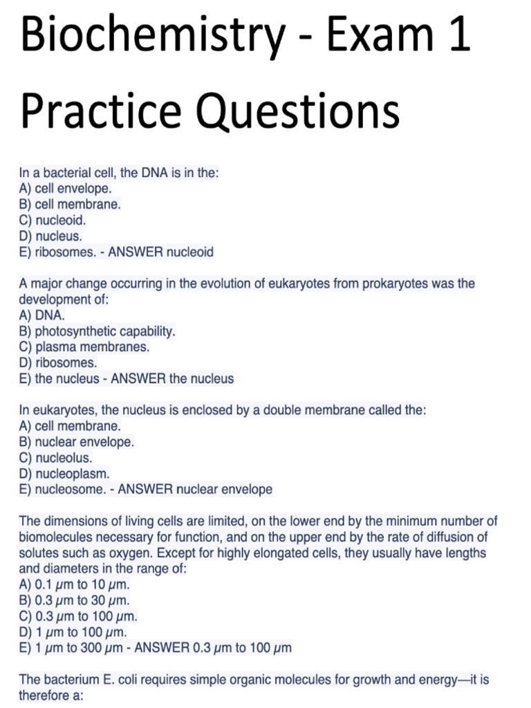 Biochemistry Exam 1 Practice Questions Biochemistry 2022 | PDF Biochemistry Exam 1 Practice Questions Biochemistry 2022 | PDF