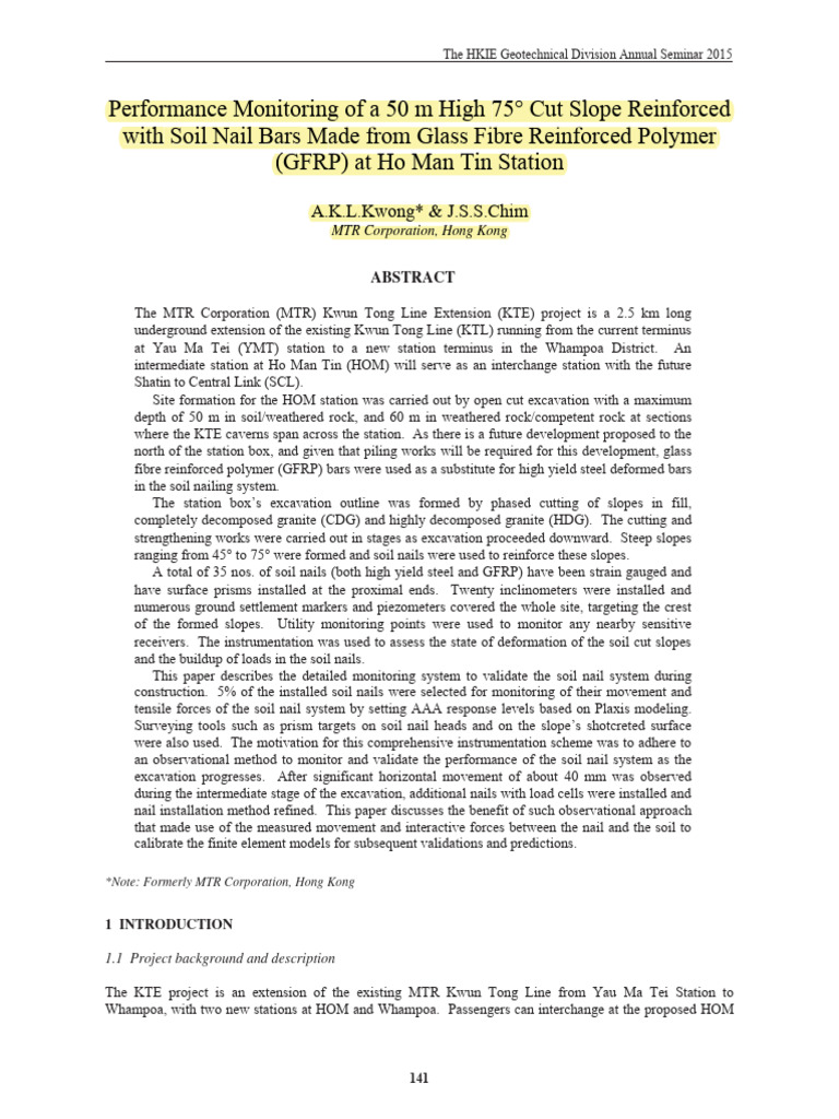 HKIE Geotech Paper - KTE 1001 Soil Nail | PDF