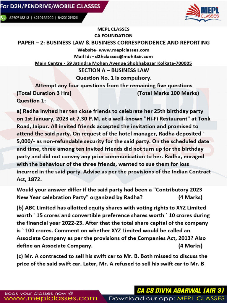 Ca Foundation Business Law & Business Correspondence and Reporting | PDF | Emotions | Limited ...