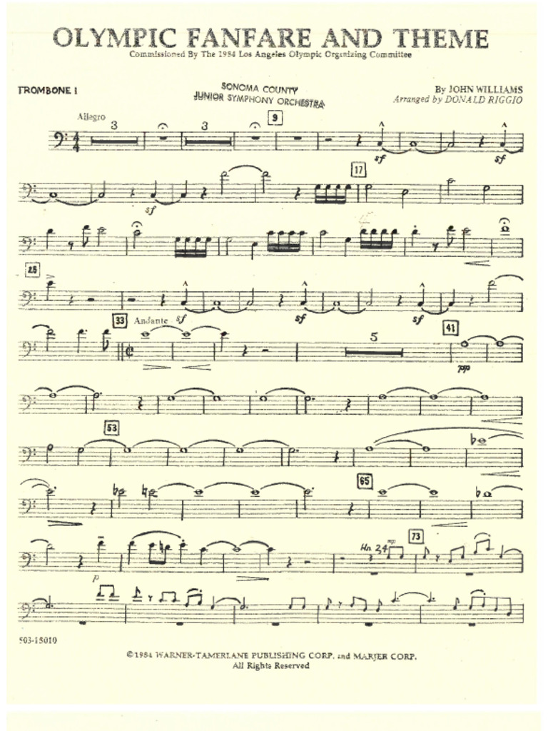 Trombone1 - Williams, John - Olympic Fanfare and Theme - Riggio - 261 | PDF