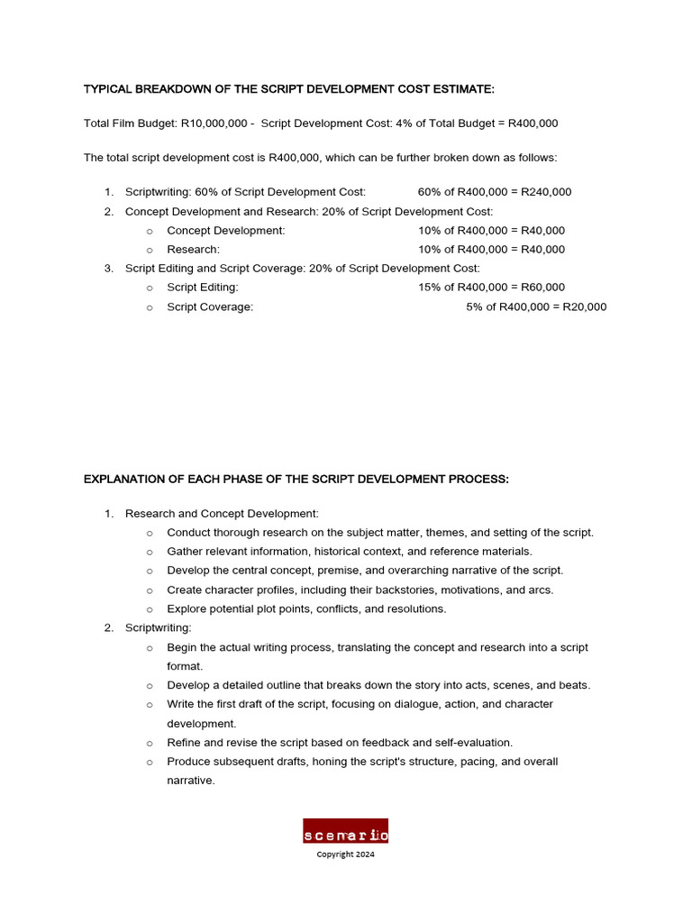 SCENARIO Script Development Feee Structure | PDF | Screenwriting