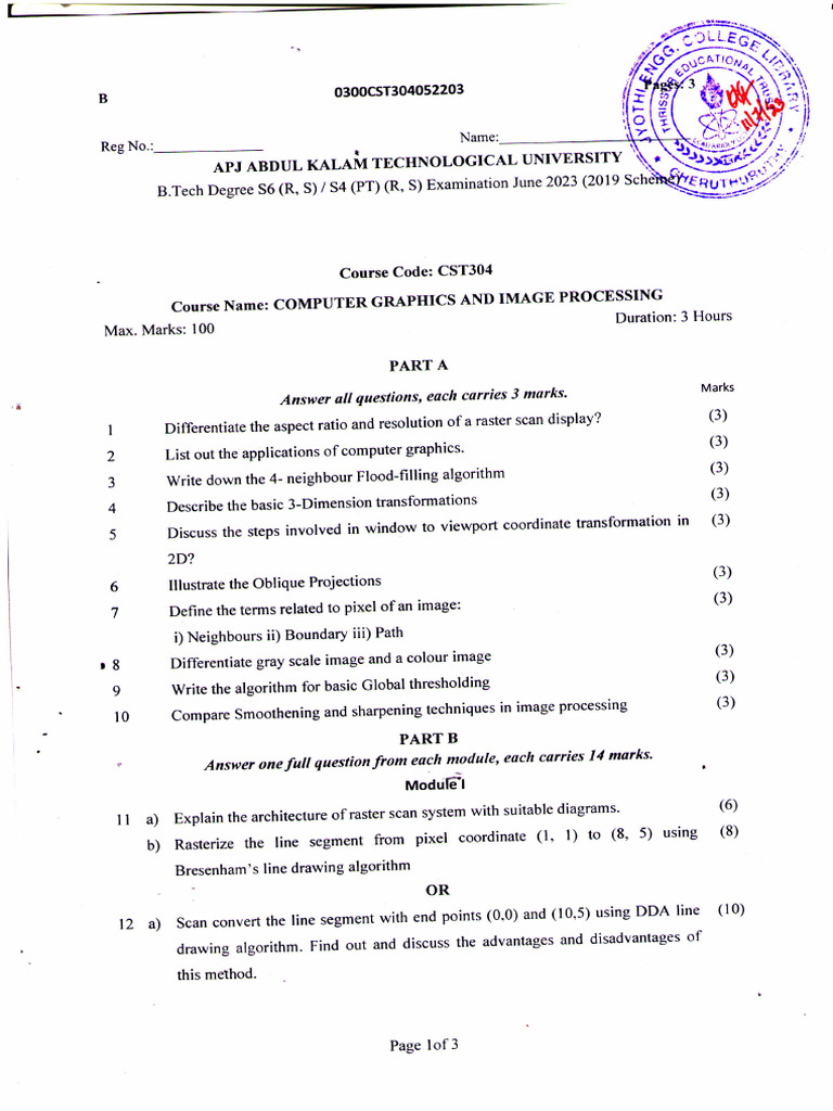 Cst304 Computer Graphics and Image Processing, June 2023 | PDF | Signal Processing | Algorithms
