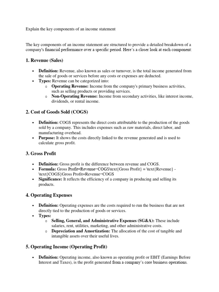 Component of Income Statement | PDF | Expense | Income