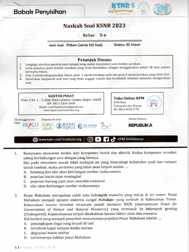 Naskah Soal KSNR 2023 Kelas 5-6 Babak Penyisihan | PDF