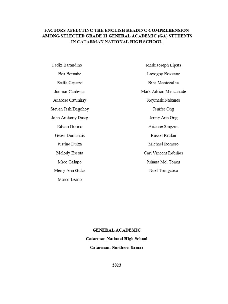 Research Example | PDF | Reading Comprehension | Survey Methodology