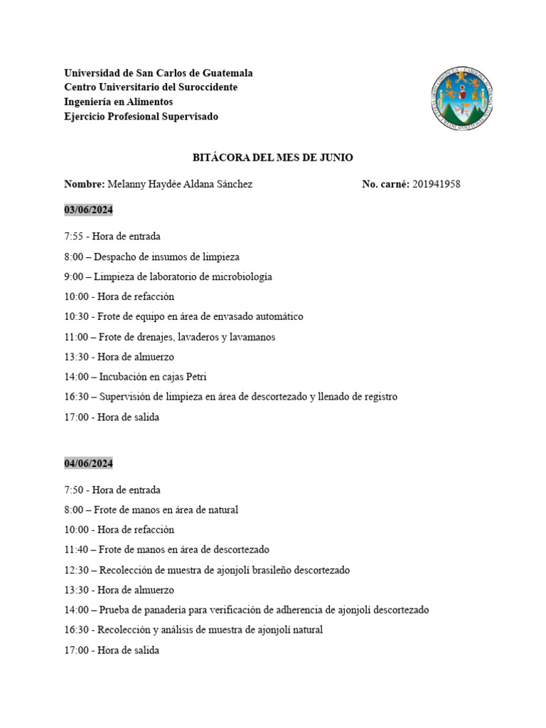 Bitacora - Mes de Junio - Melanny Aldana | PDF | Petróleo | Sustancias químicas