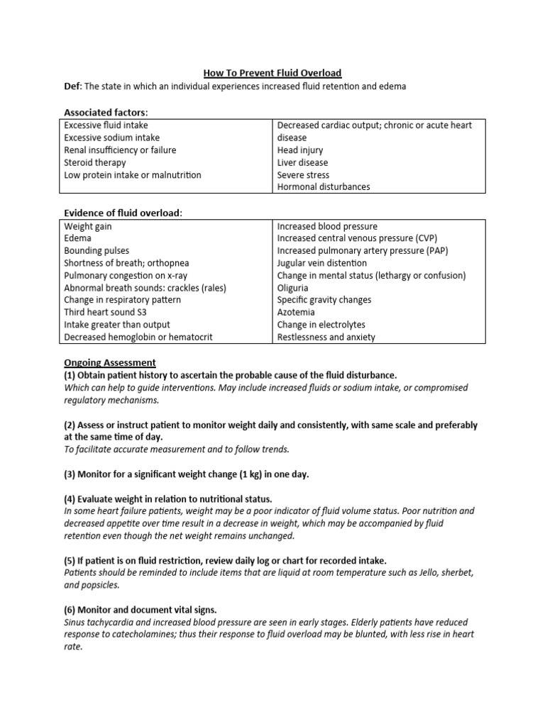 How To Prevent Fluid Overload | PDF | Edema | Intravenous Therapy