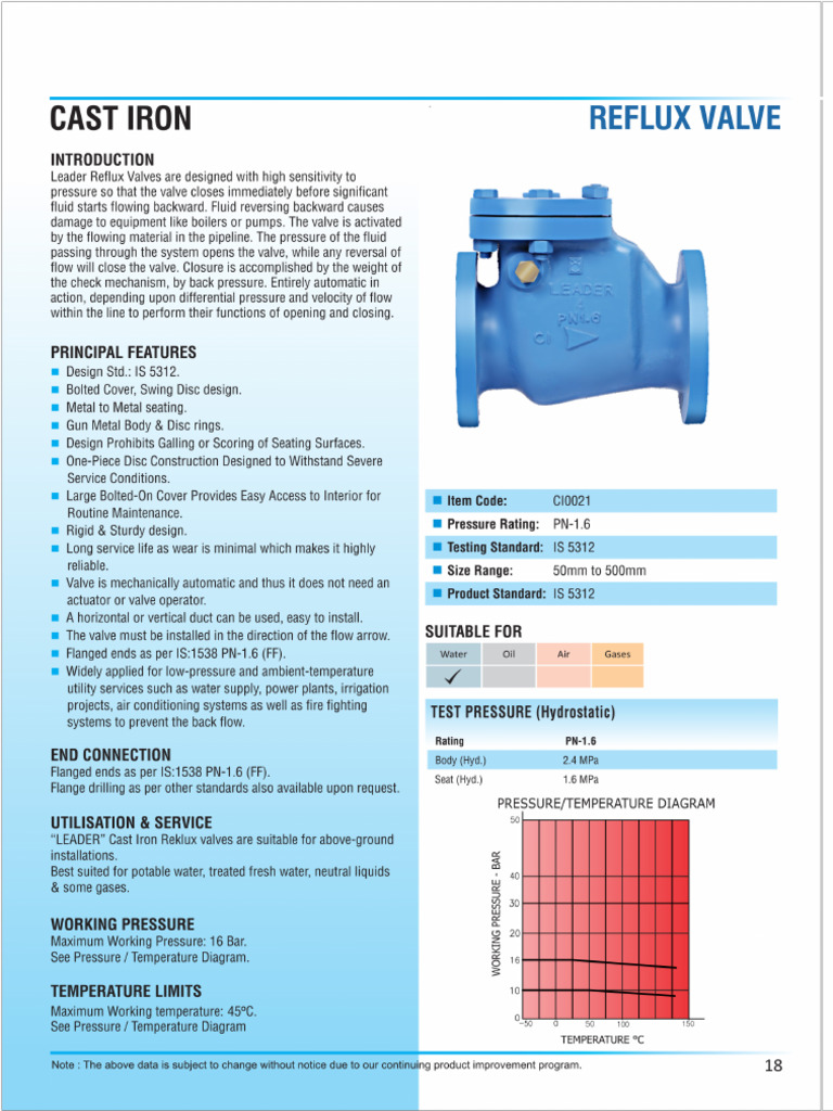 Ci021 Cast Iron Reflux Valve PN 1 6 Flanged | PDF